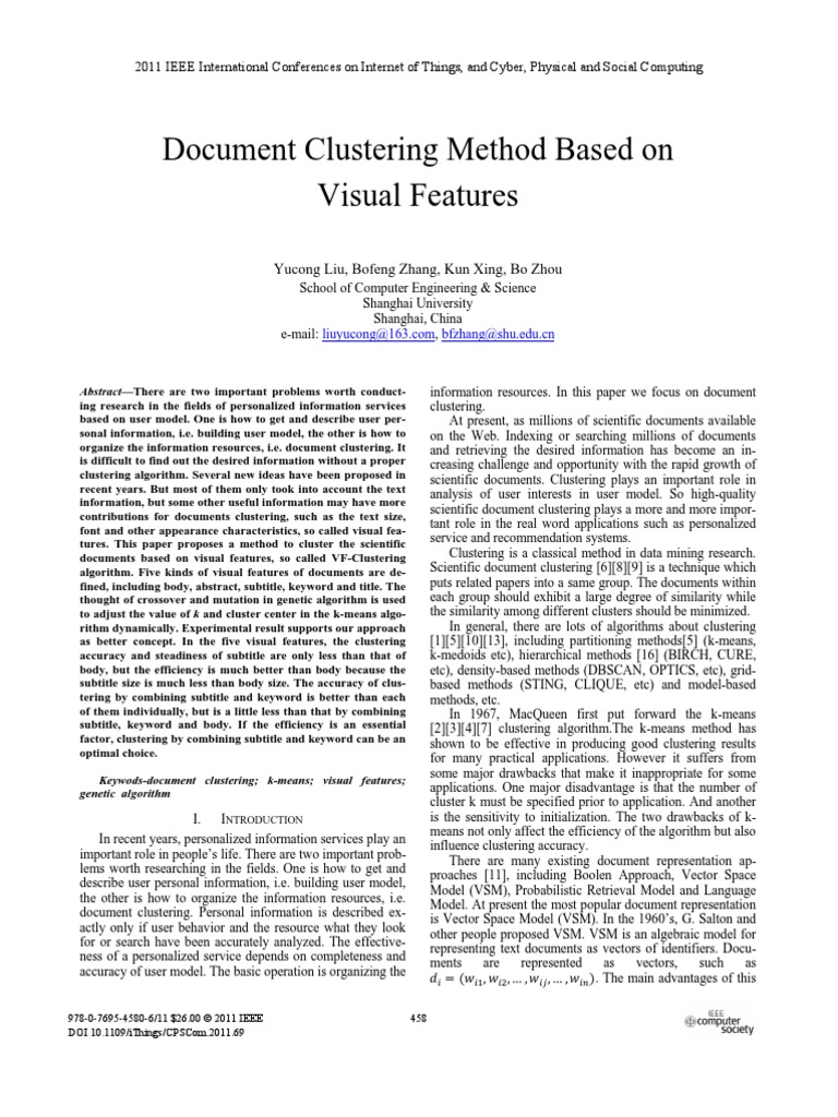 Document Clustering Method Based On Visual Features | PDF | Cluster Analysis | Applied Mathematics