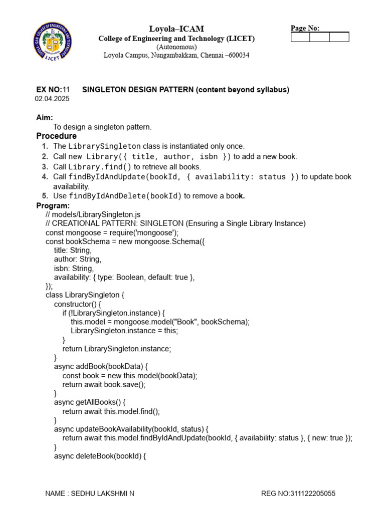 Singleton Design Pattern Implementation | PDF