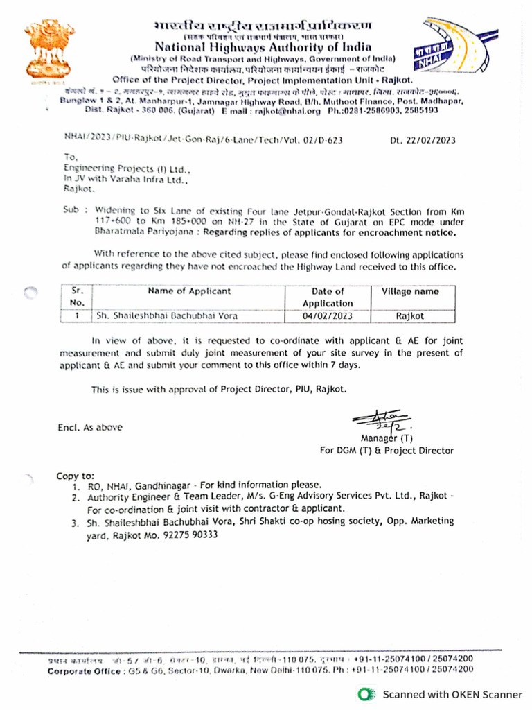 NHAI Encroachment Notice Response | PDF