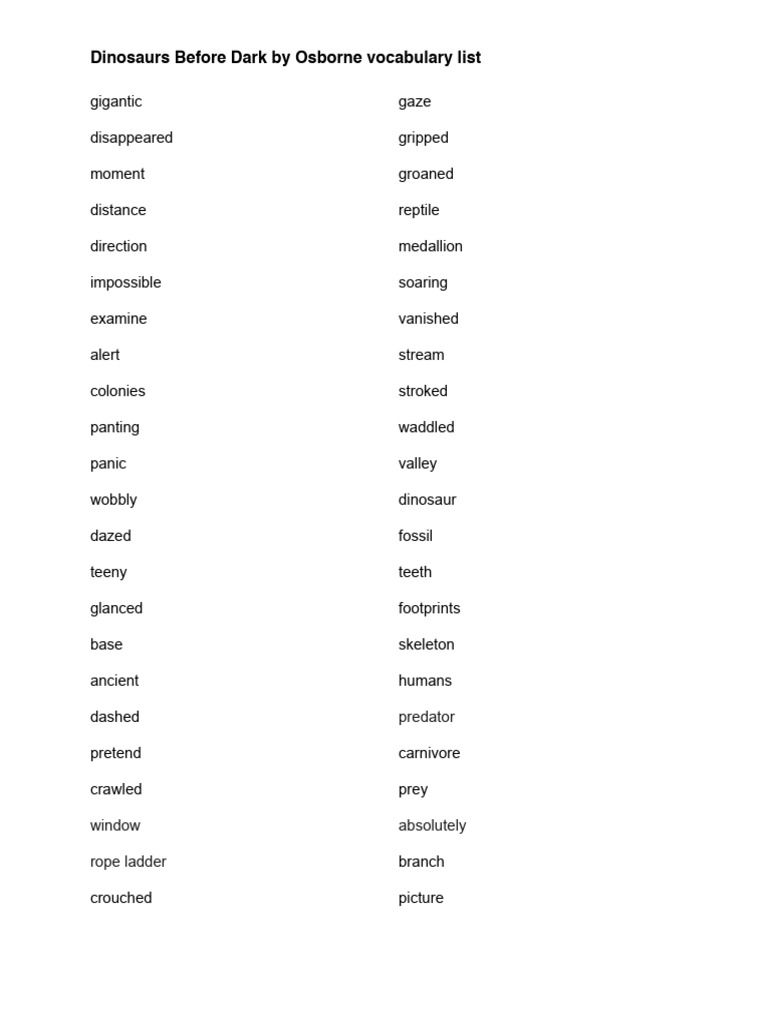 Dinosaurs Before Dark Vocabulary List | PDF