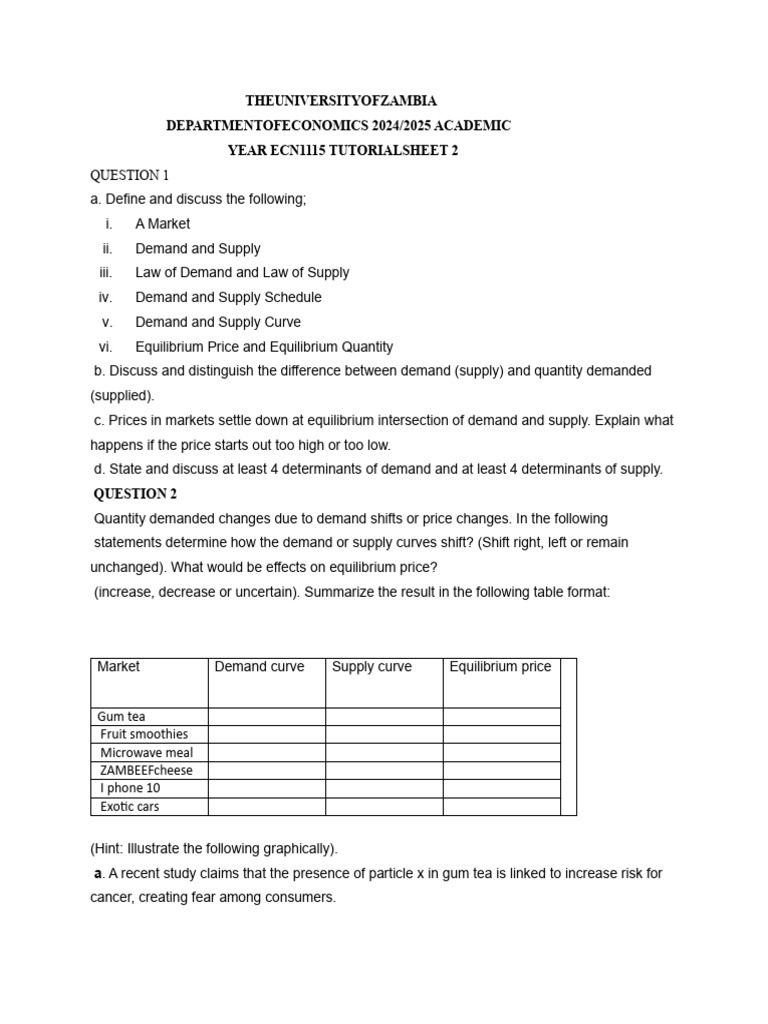 Ecn 1115 Tutorial Sheet 2, 2025. | PDF | Elasticity (Economics) | Demand