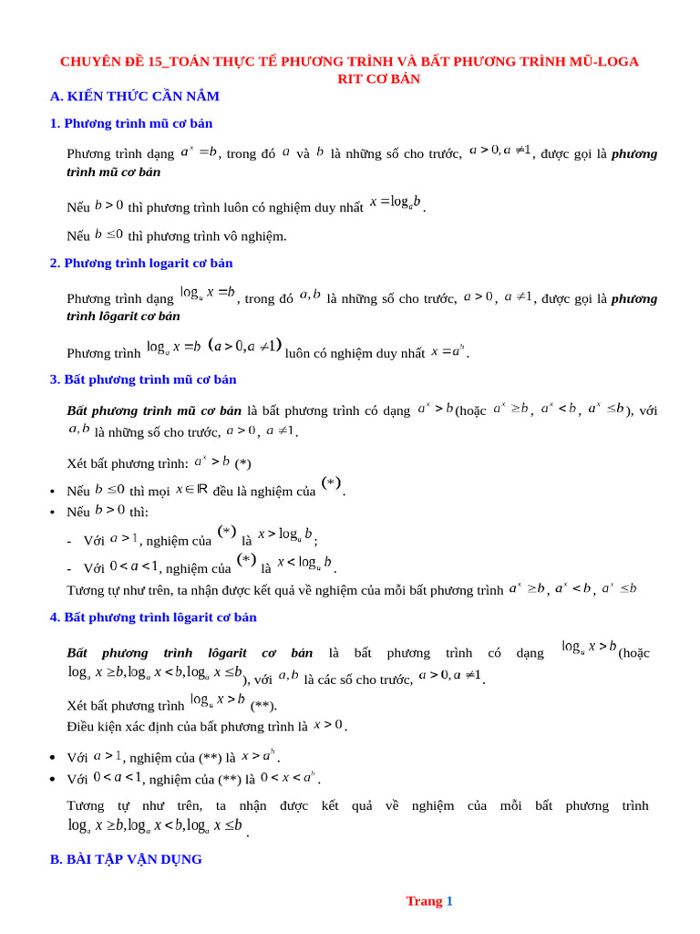 Chuyen de Thuc Te 15 - PT Va BPT Mu Loga Co Ban | PDF