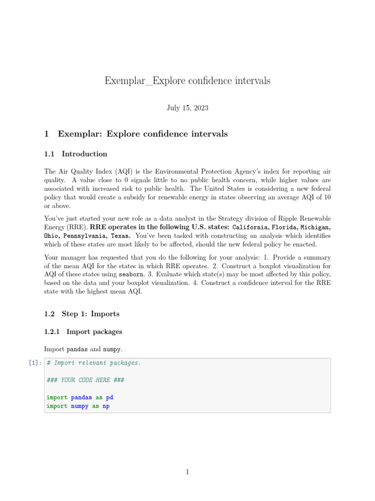 Exemplar - Explore Confidence Intervals | PDF | Confidence Interval ...