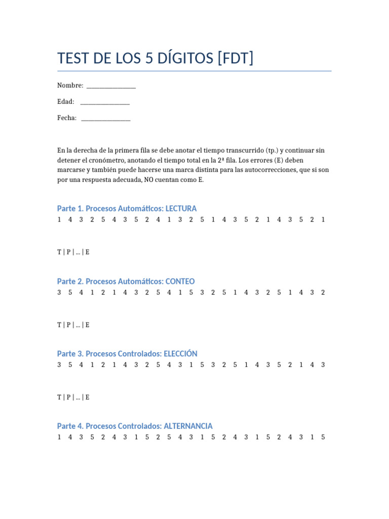 Test 5 Digitos Fdt Pdf