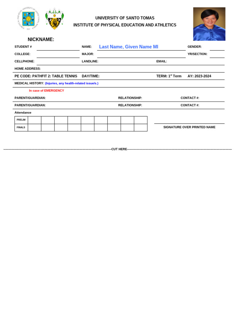 UST PATHFIT 2 Table Tennis Registration Form | PDF