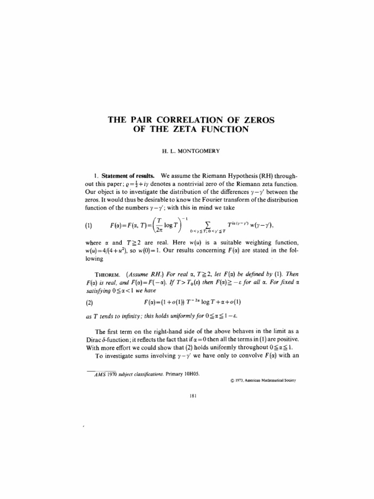 Hugh L. Montgomery, The Pair Correlation of Zeros of The Zeta Function | PDF | Mathematics ...