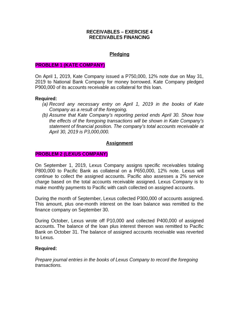 Receivable Financing Problems 2025 | PDF | Factoring (Finance ...