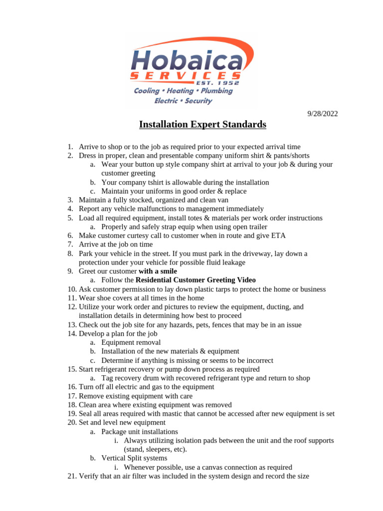 Installation Expert Standards 9-28-2022 | PDF | Duct (Flow ...