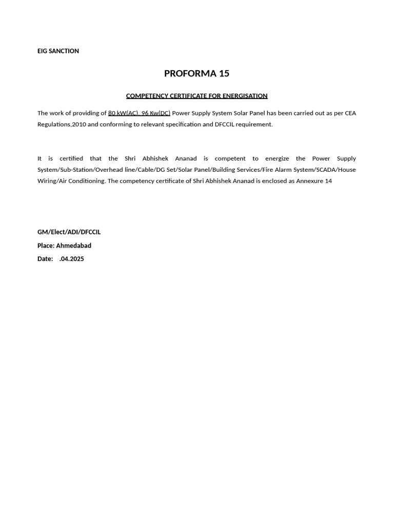 Proforma 15 | PDF