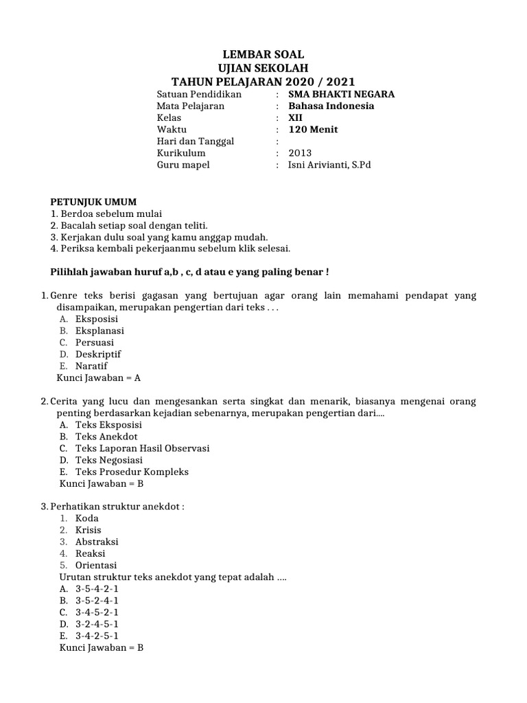 Soal US B.Indonesia Kls XII | PDF