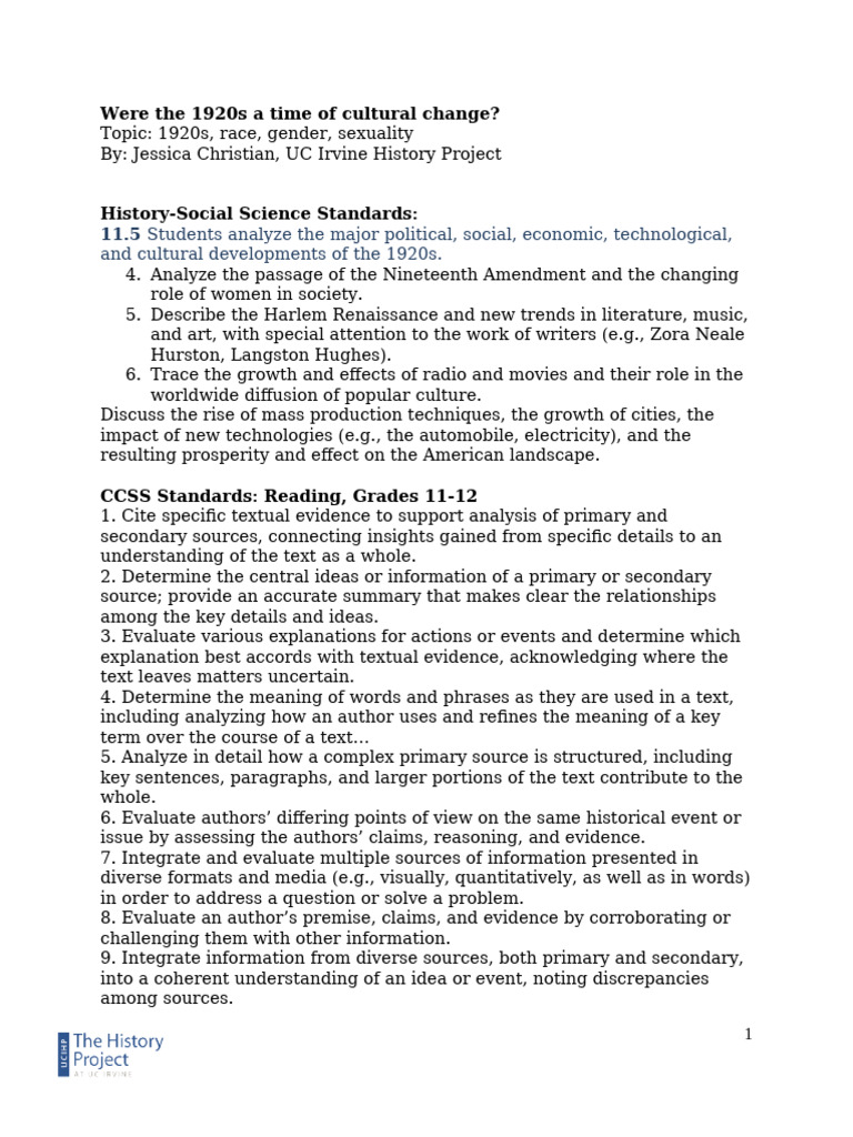 11 - Were The 1920s A Time of Cultural Change | PDF