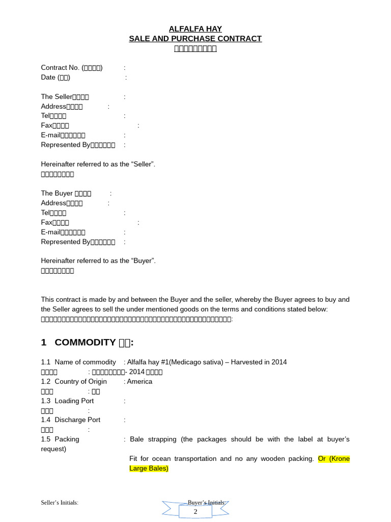 Alfalfa Hay Contract-Draft | PDF | Prices | Arbitration