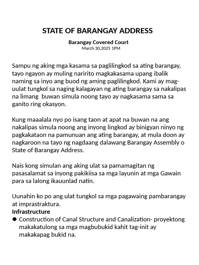 State of Barangay Address2025 | PDF