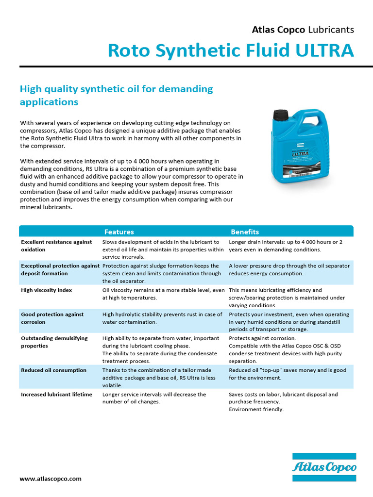 Roto Synthetic Fluid Ultra Overview | PDF | Lubricant | Motor Oil