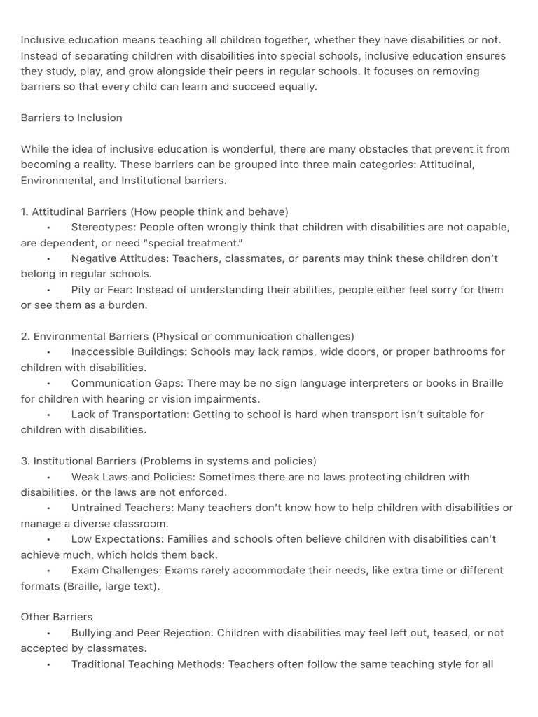 Barriers to Inclusive Education Explained | PDF | Inclusion (Education ...