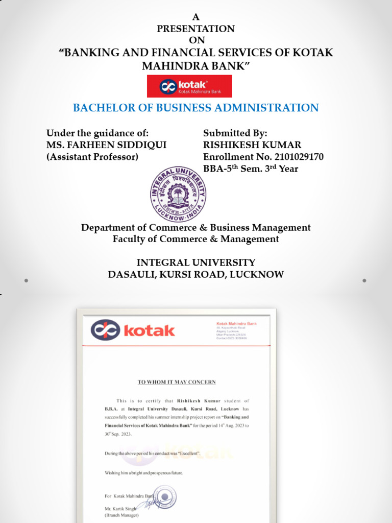 Banking and Financial Services of Kotak Mahindra Bank | PDF | Banks ...