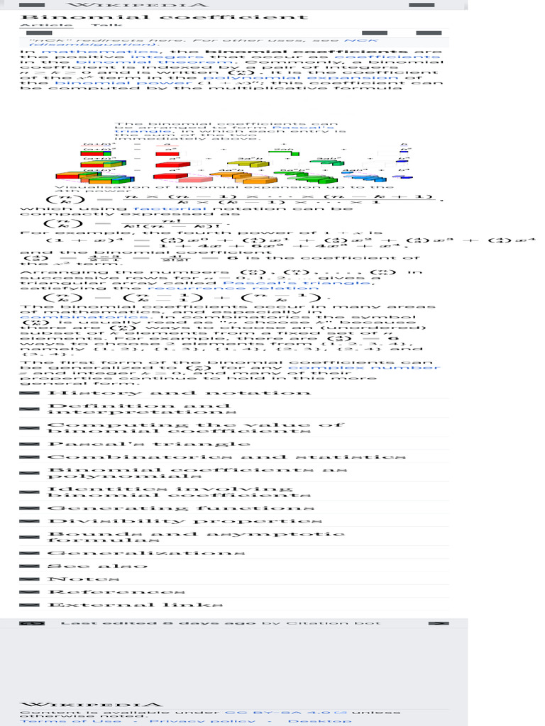 Binomial Coefficient - Wikipedia | PDF