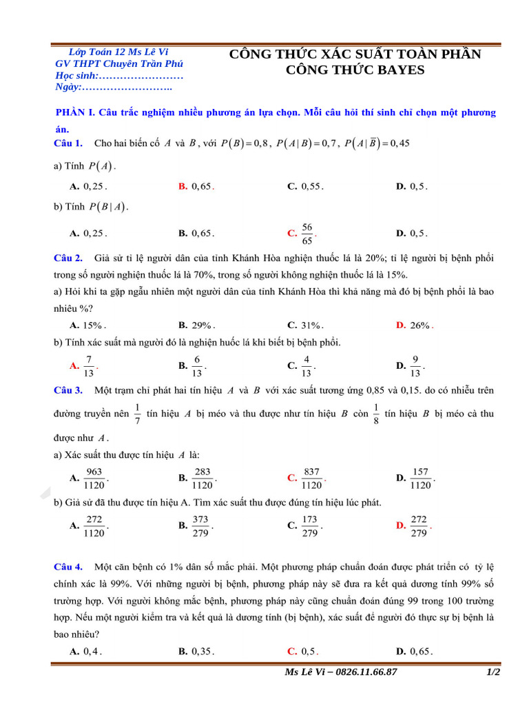 DT12. BTTN XÁC SUẤT TOÀN PHẦN | PDF