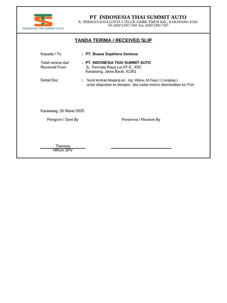 TANDA TERIMA Form | PDF