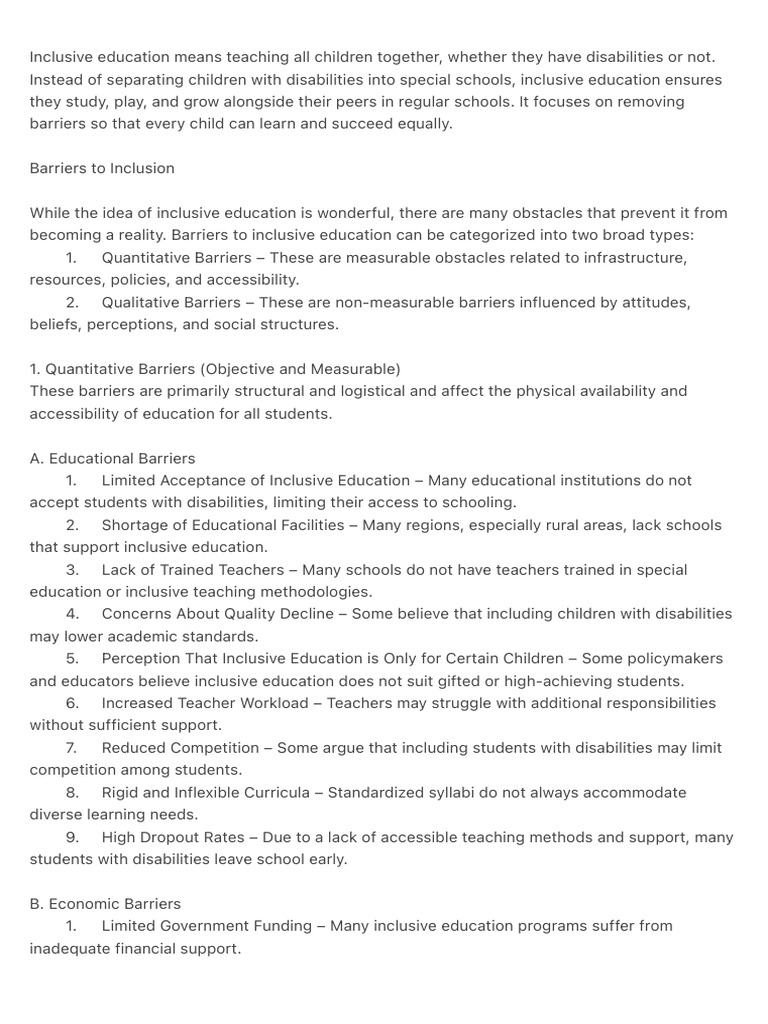 Inclusive Education Means Teaching All Children Together, Whether | PDF ...