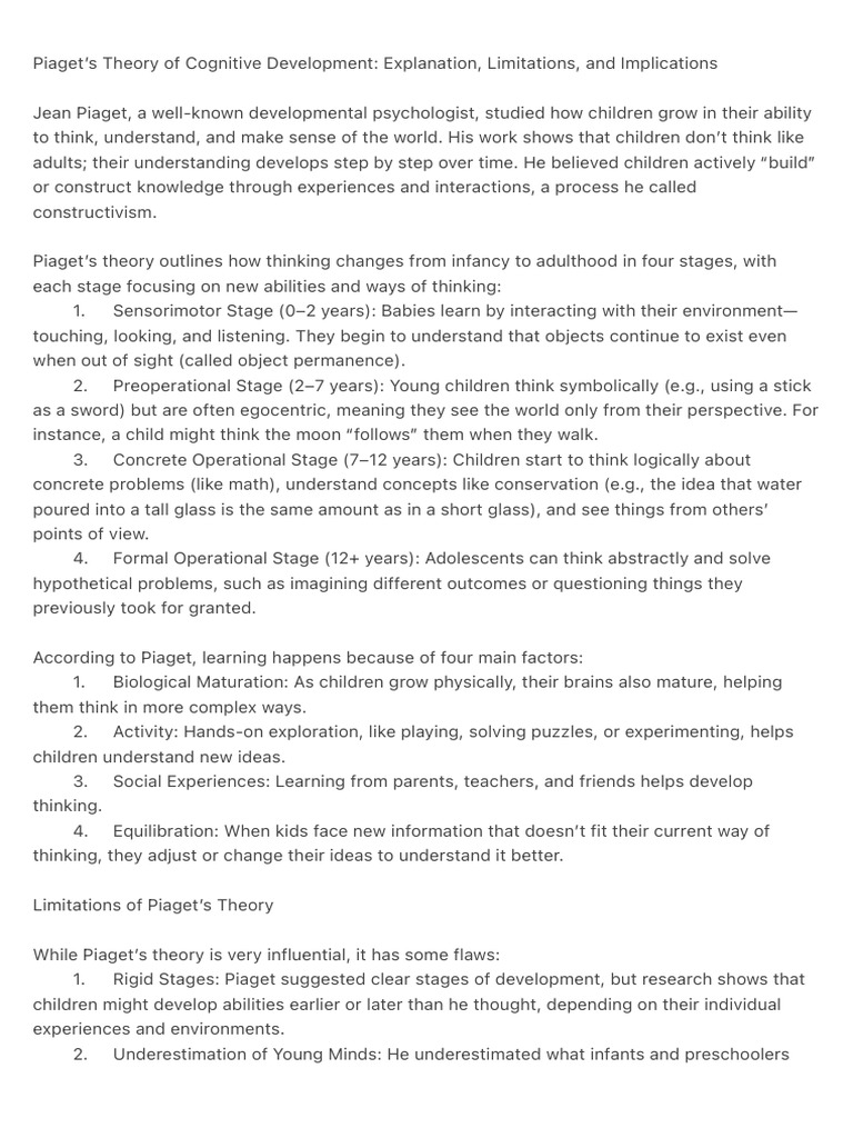 Piaget's Concrete Operational Stage Insights | PDF | Human Life Stages ...