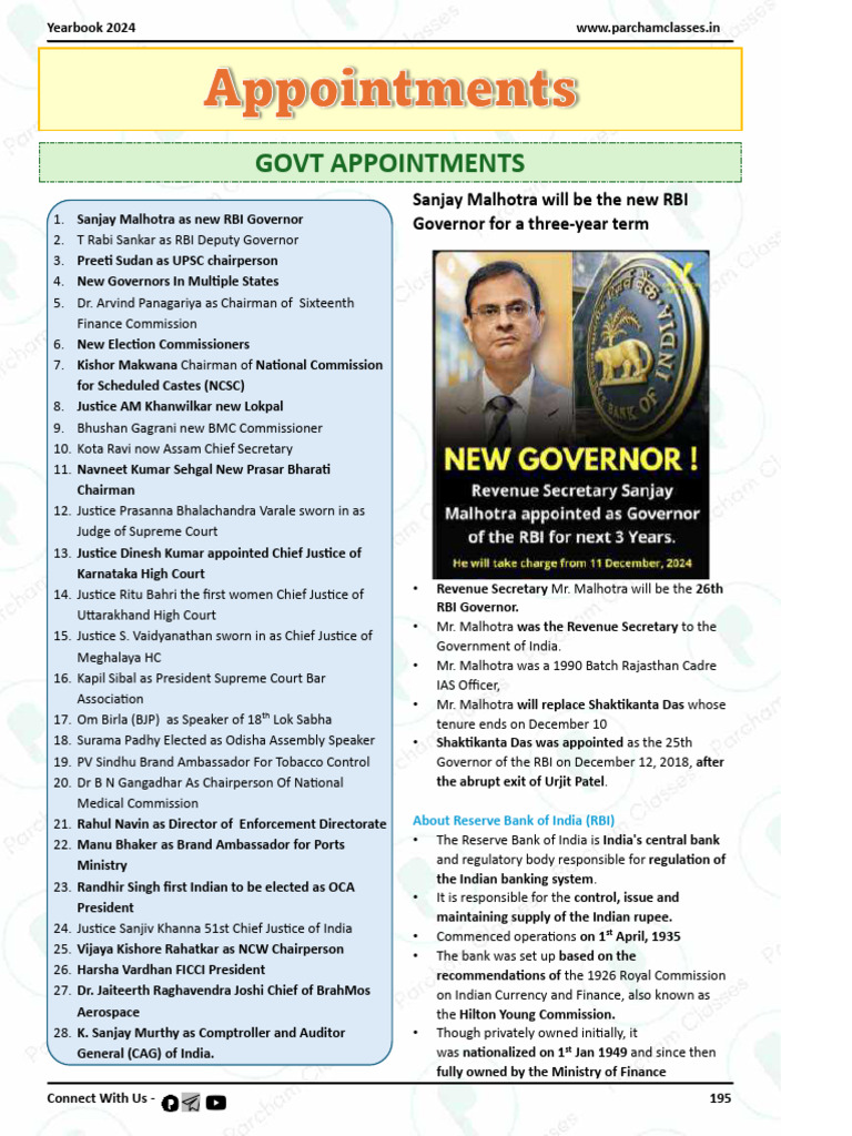 New Appointments in Indian Government | PDF | Government | Government ...