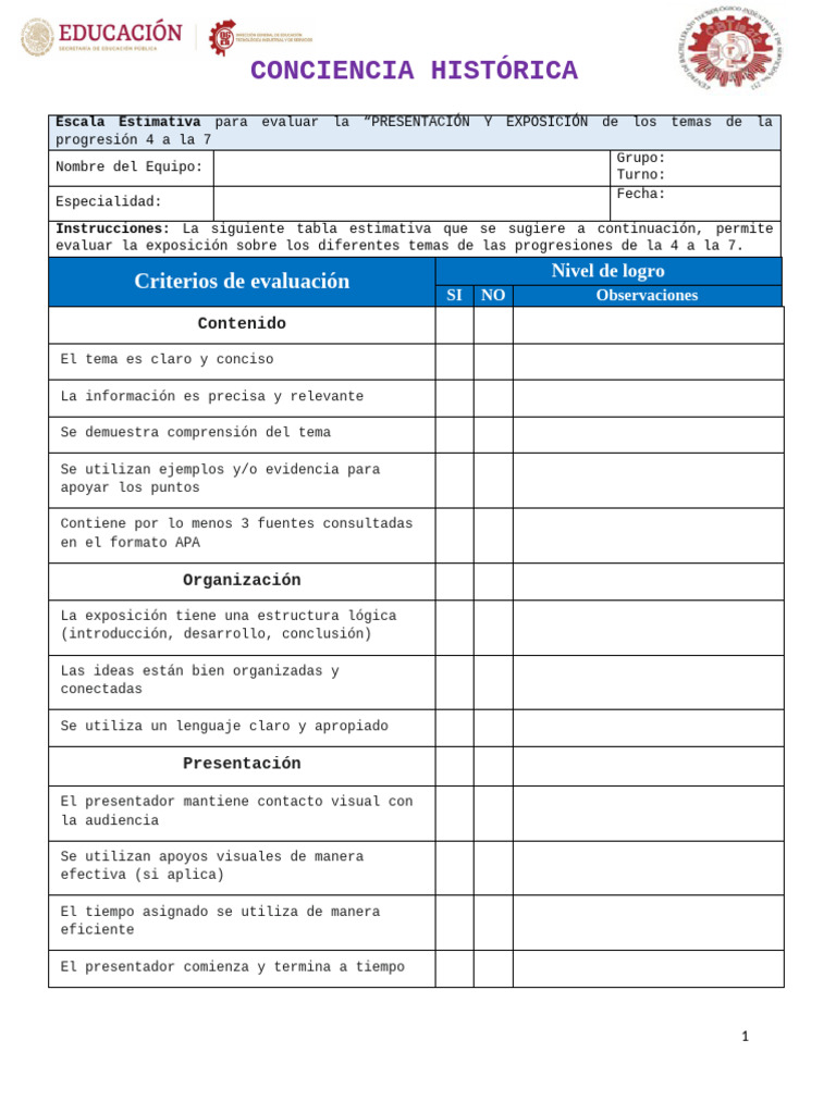 Lista de Cotejo para La Exposición - 2° Parcial | PDF