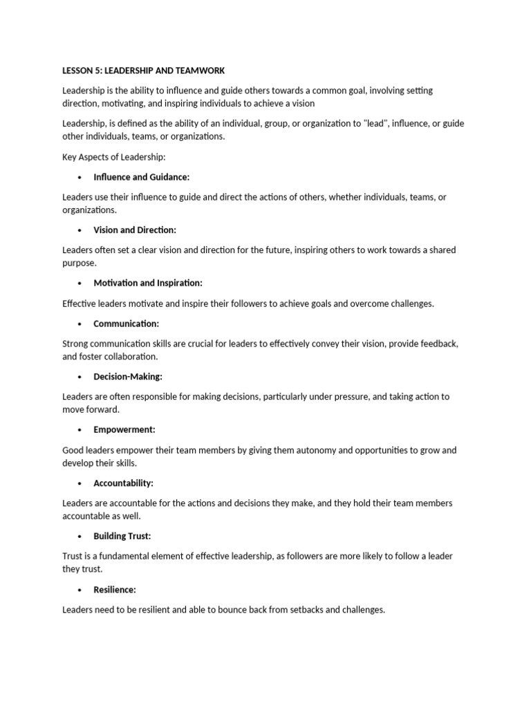 MGMT-Lsesson-5-Leadership-and-Teamwork 2 | PDF | Leadership | Goal