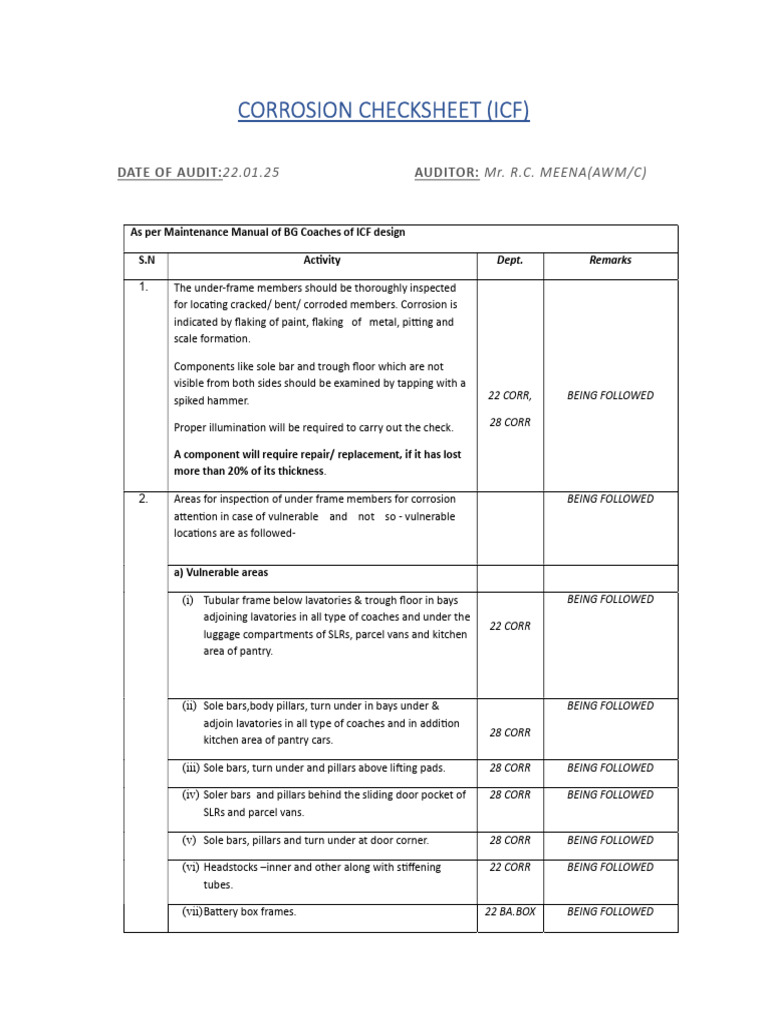 Corrosion Checksheet Icf | PDF | Corrosion | Welding