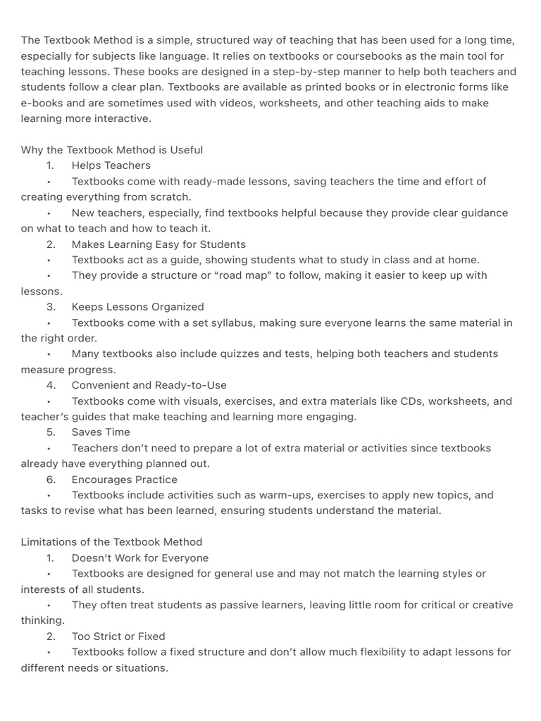 The Textbook Method Is A Simple, Structured Way of Teaching That | PDF ...