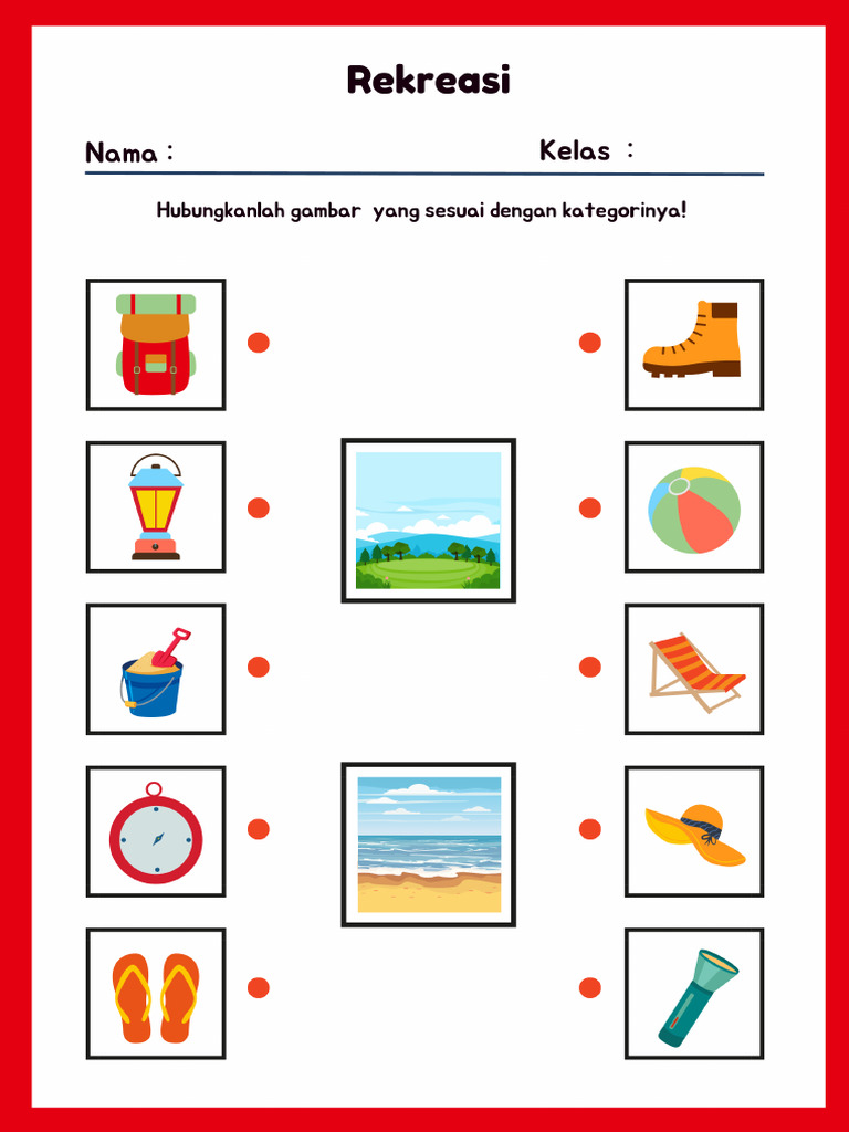 Lembar Kerja Tema Rekreasi Merah Sederhana | PDF