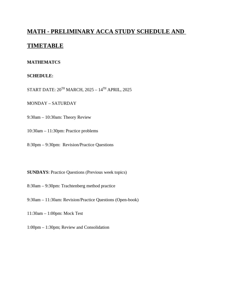 ACCA Maths Study Schedule 2025 | PDF | Algebra | Equations