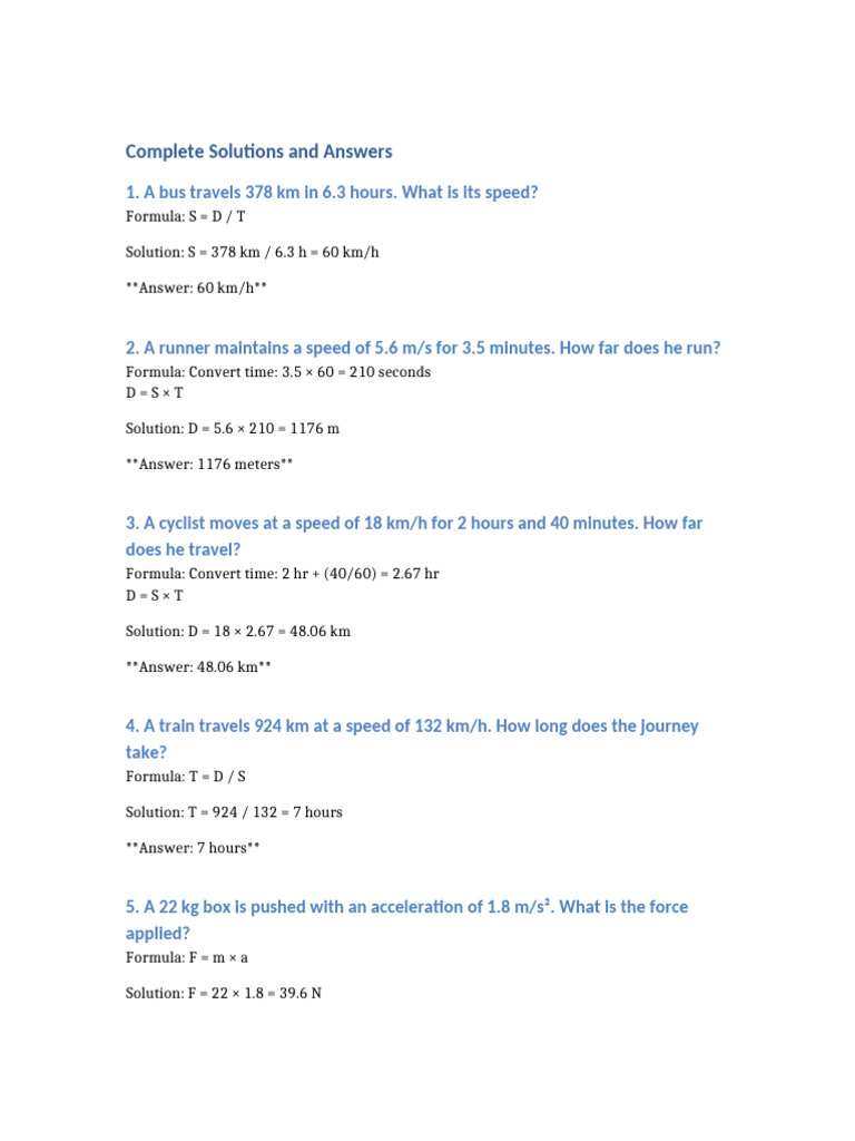 Speed and Force Calculations | PDF