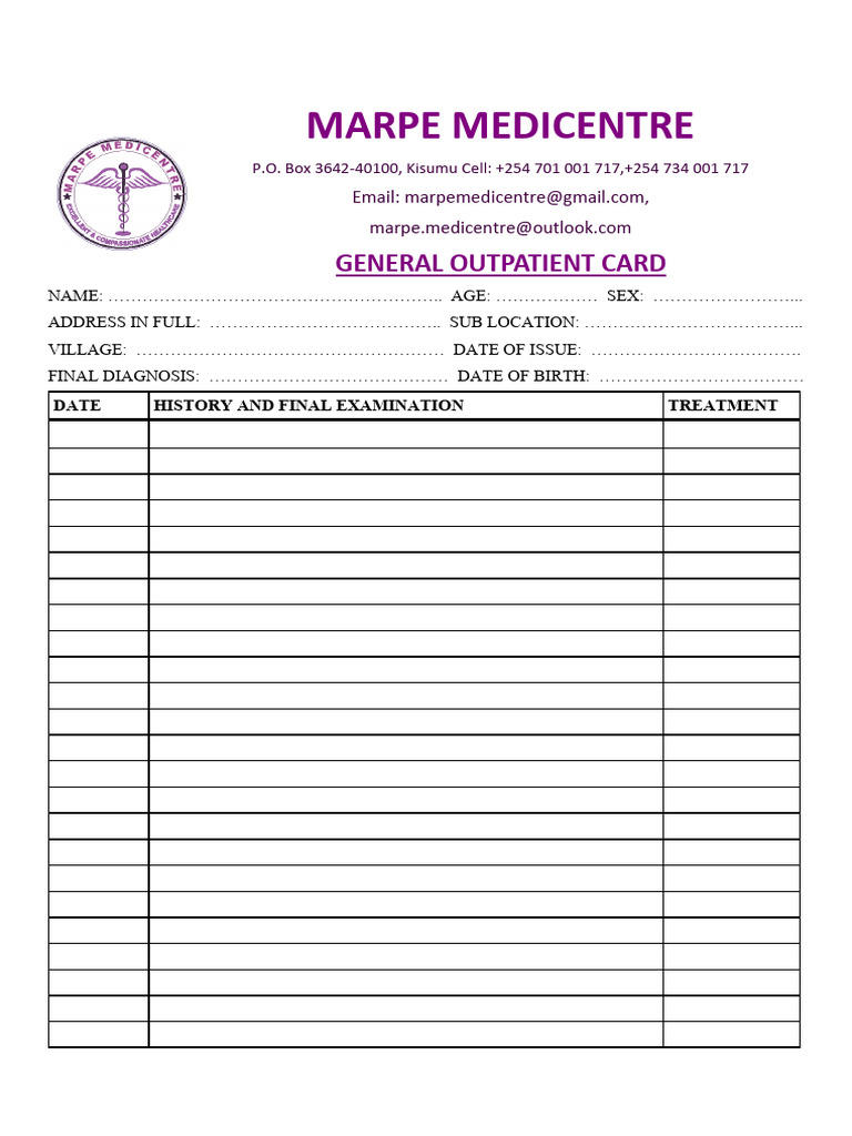 General Outpatient Card | PDF