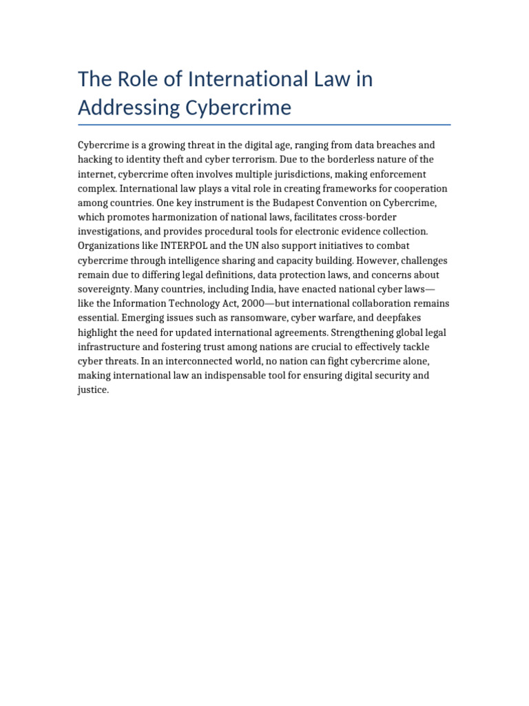 The Role of International Law in Addressing Cybercrime | PDF