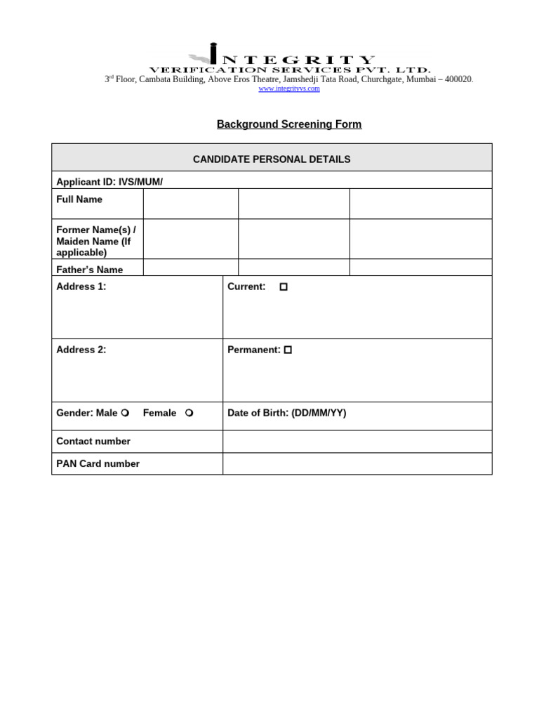 Background Verification Form Format | PDF