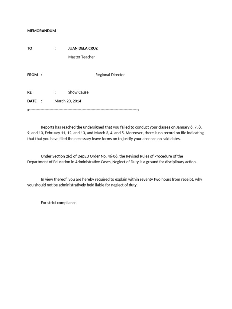 Show Cause Memo Template | PDF