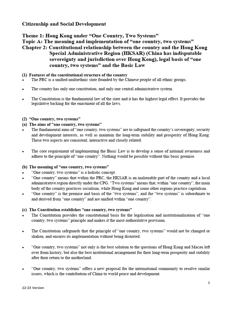 Understanding "One Country, Two Systems" | PDF | Hong Kong | Chief ...