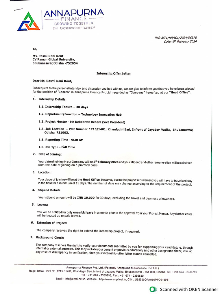 Rasmi Rani Rout_Offer Letter | PDF