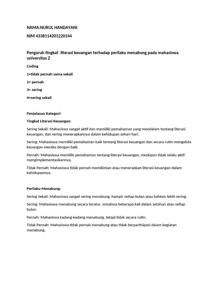 Pengaruh Tingkat Literasi Keuangan Terhadap Perilaku Menabung Pada Mahasiswa | PDF