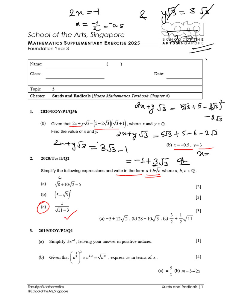 2025 Surds & Radicals Supplementary Ex | PDF | Elementary Mathematics ...