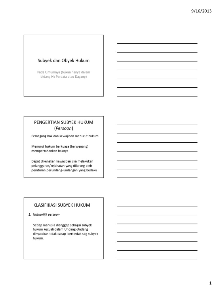 Subyek dan Obyek Hukum dalam Hukum | PDF