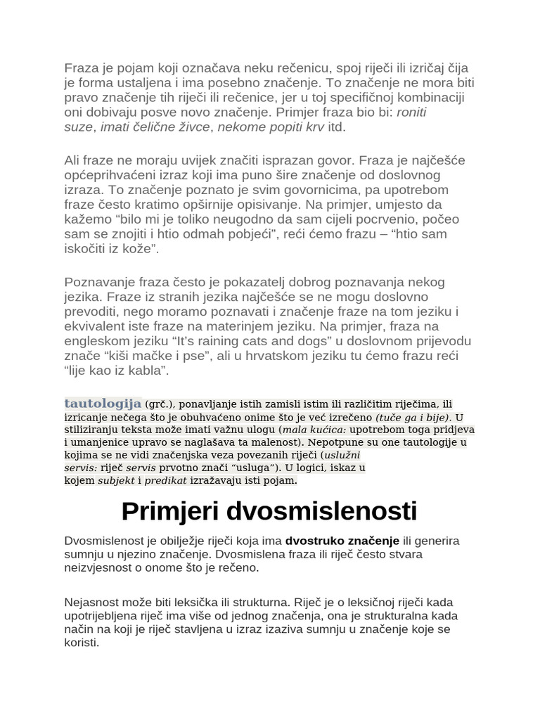 Fraza Je Pojam Koji Označava Neku Rečenicu | PDF