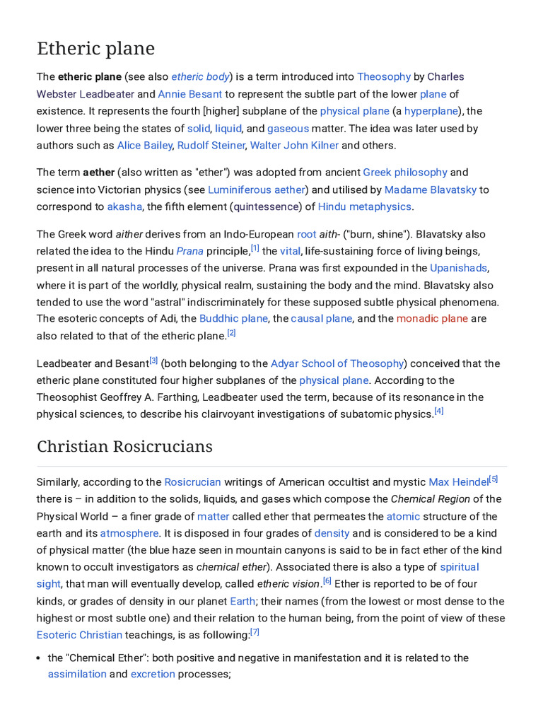 Etheric Plane - Wikipedia | PDF | Plane (Esotericism) | Theosophy