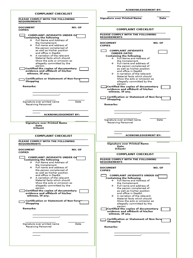 Complaint Checklist | PDF | Affidavit | Evidence