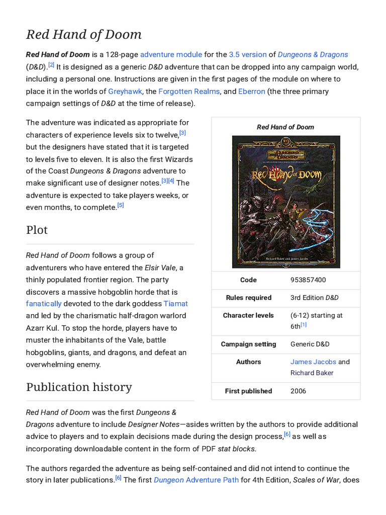 Red Hand of Doom - Wikipedia | PDF | D20 System | Fantasy Role Playing Games
