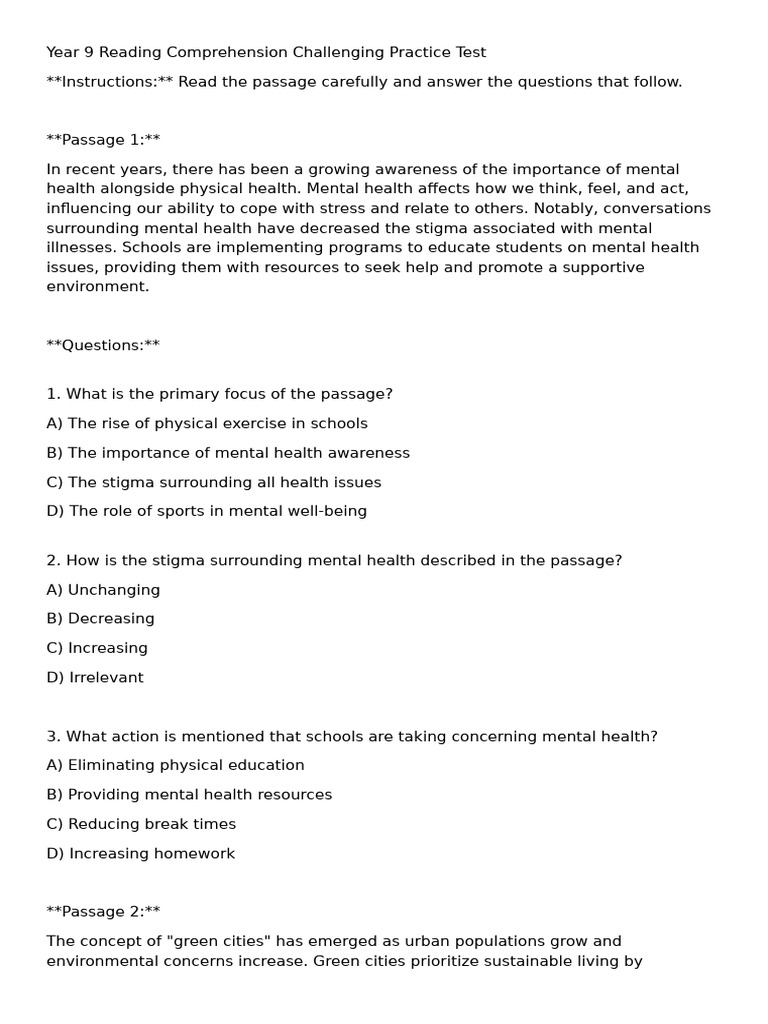 ReadingComprehension 30Q Practice | PDF | Mental Health | Renewable Energy