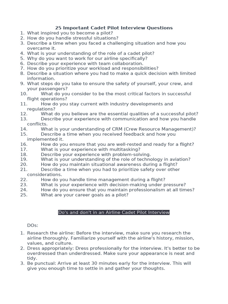 Essential Cadet Pilot Interview Guide | PDF | Aviation