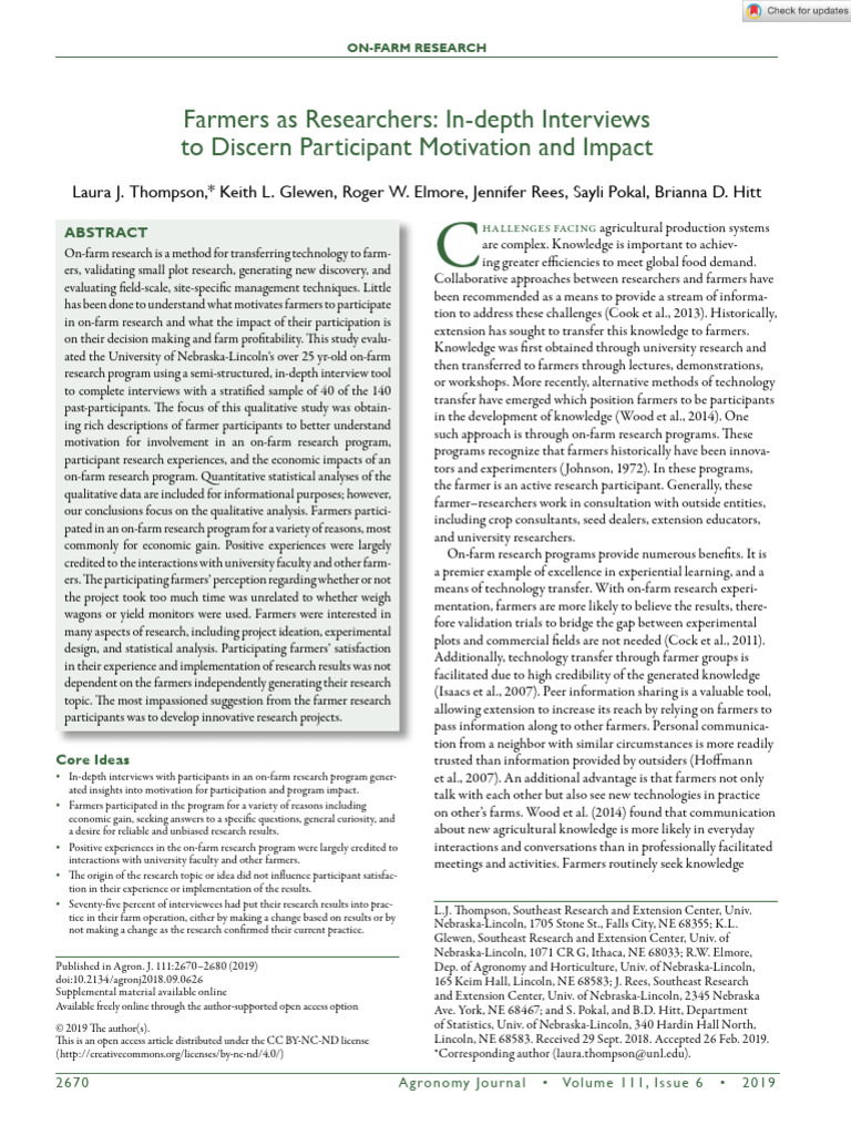 Laura J. Thompson - 2019agronomy Journal - 2019 - Thompson - Farmers As ...