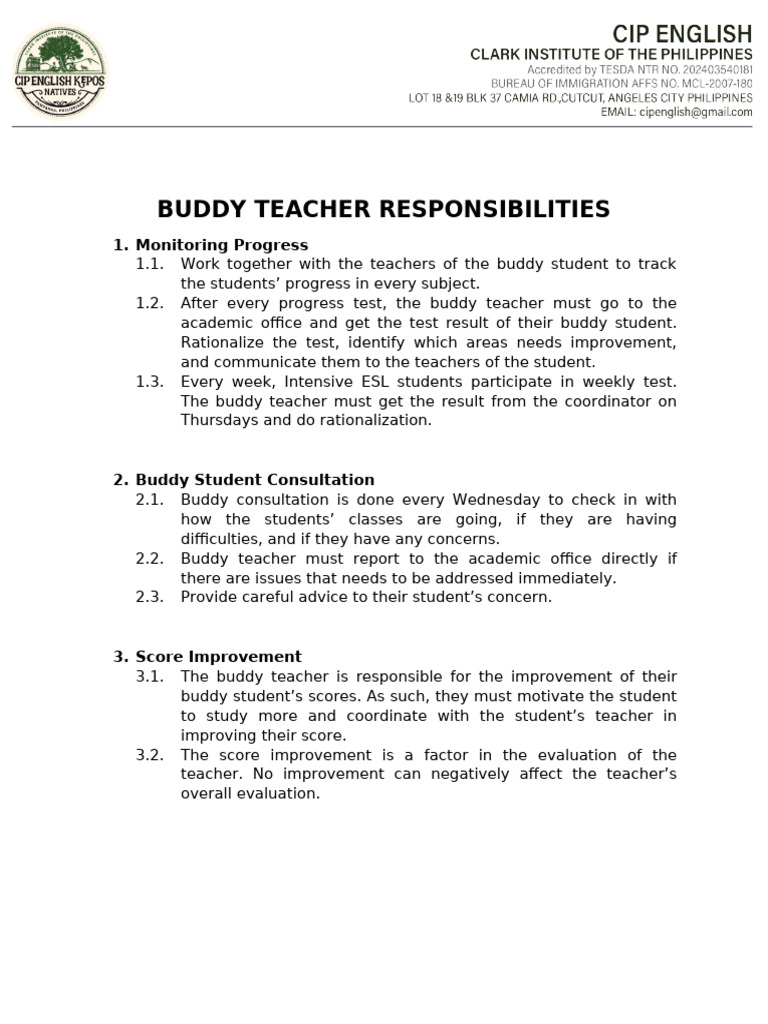 Buddy Teacher Responsibilities | PDF